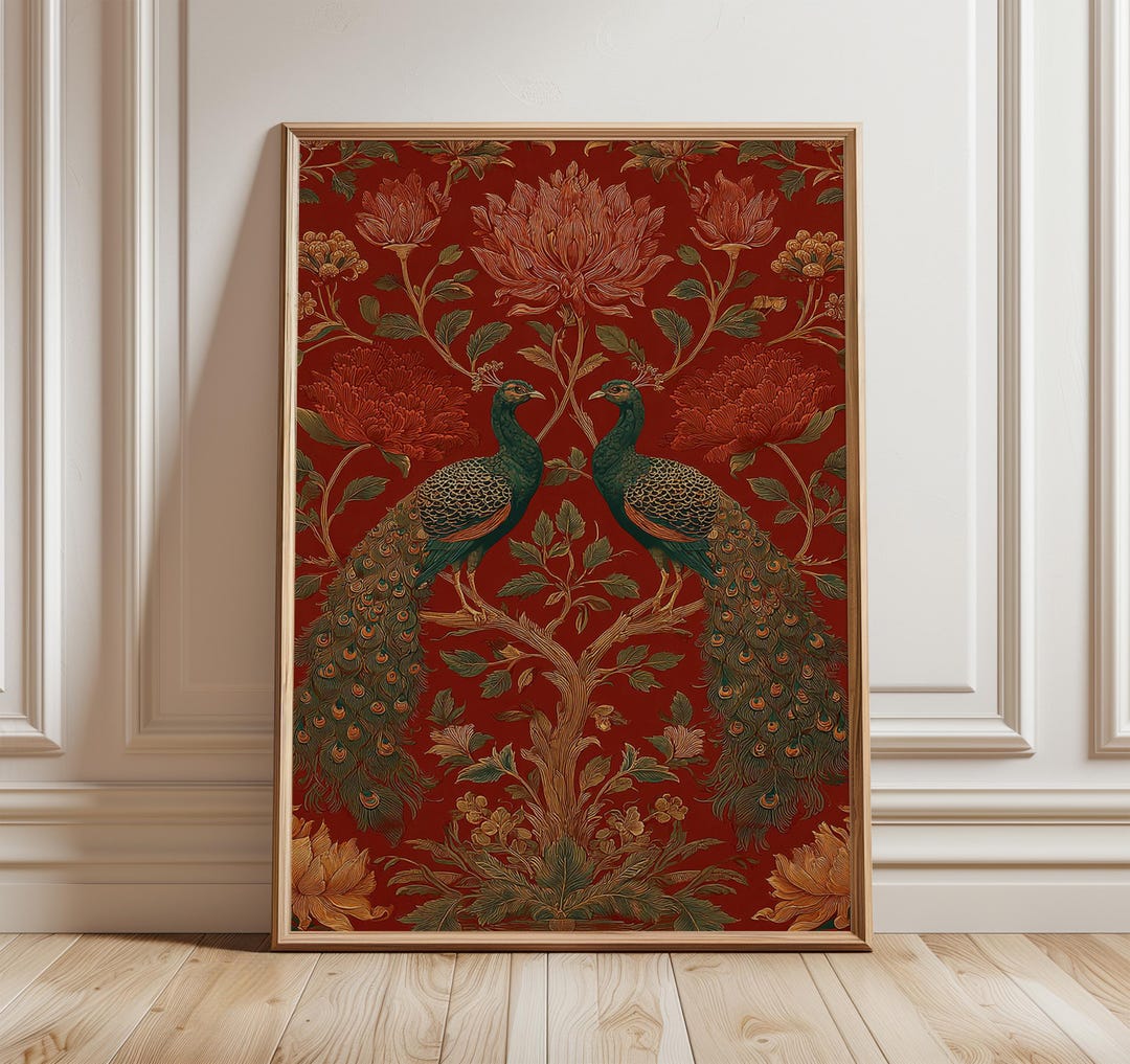 Indian Peacock Wall Art, Heritage Floral Pattern Poster, Mughal ...