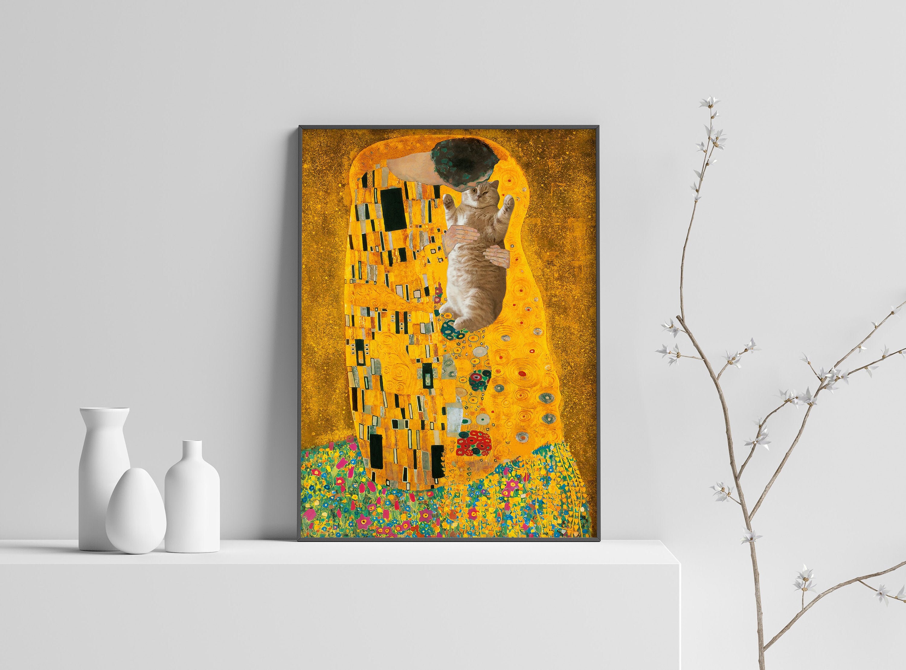 Gustav Klimt The Kiss Cat Print Klimt Cat Poster Cat Art | Etsy