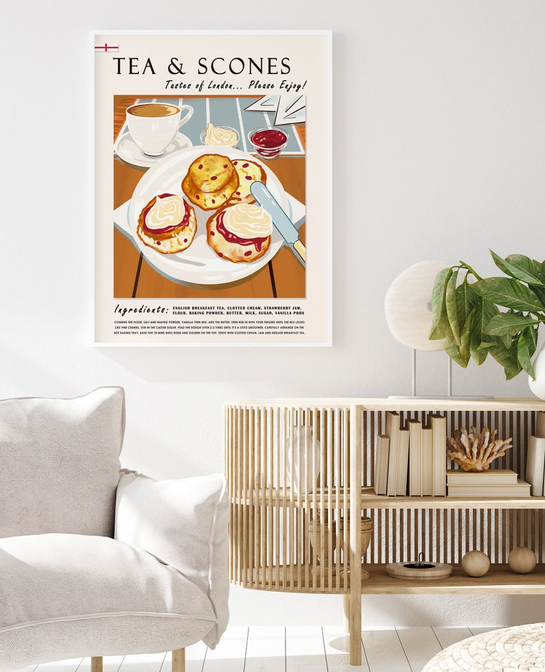 English Scones and Tea Poster, Retro Kitchen Print - Etsy UK
