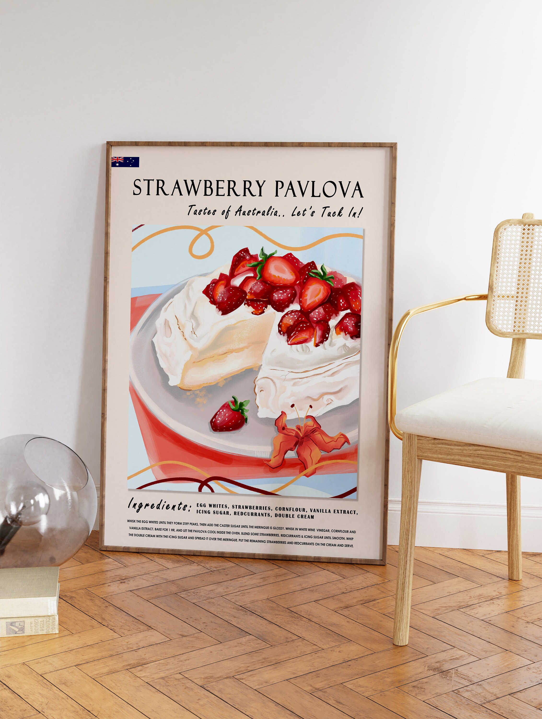 Strawberry Pavlova Food Poster Dessert Art Recipe Poster - Etsy UK