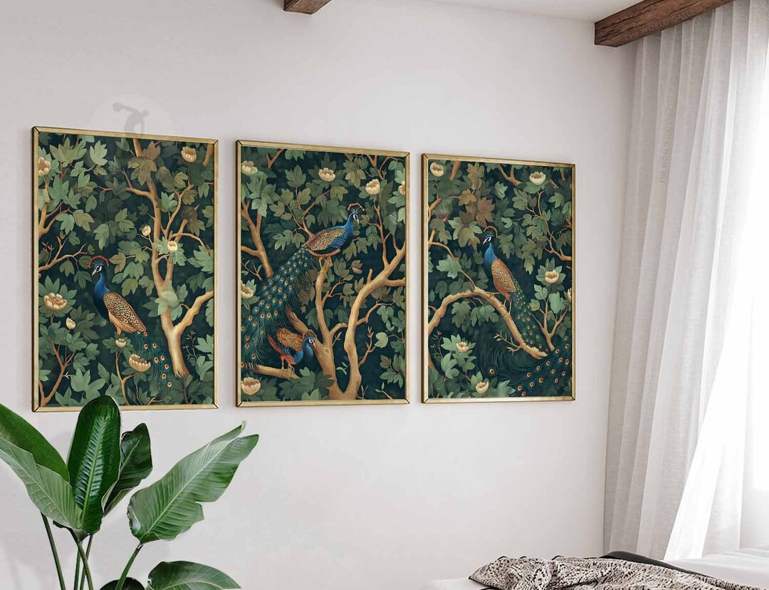 William Morris Peacock Print Set, Vintage Botanical Wall Art - Etsy