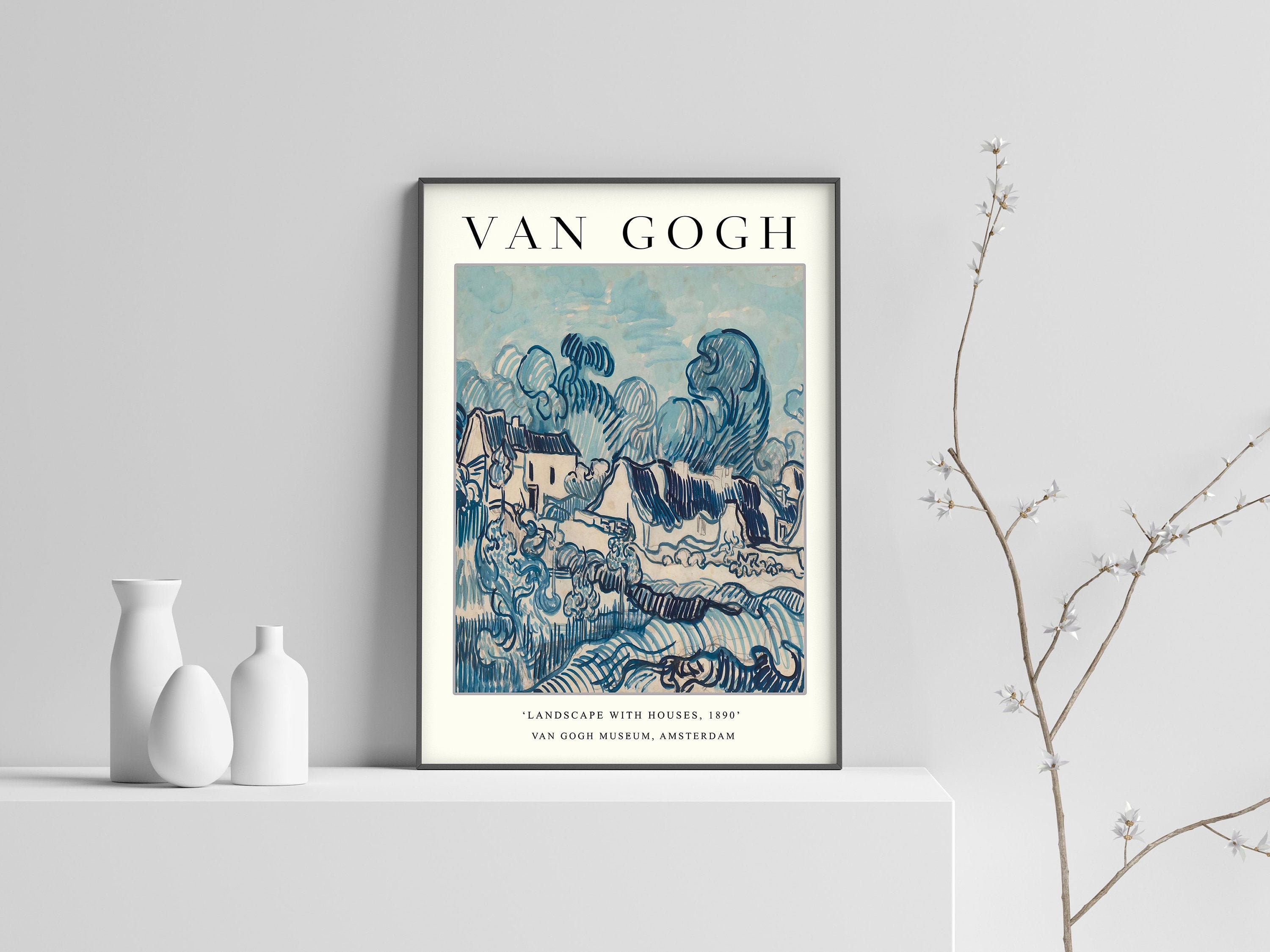 Van Gogh Landscape With Houses Exhibition Poster, Floral Nature Art ...