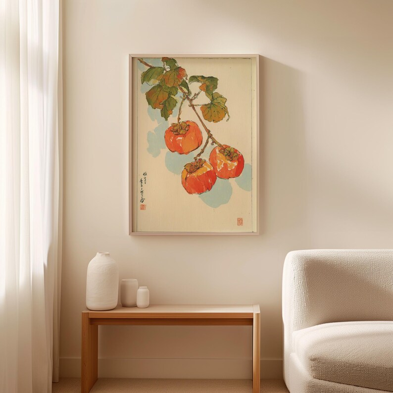 Japanese Persimmon Poster, Watercolour Fruit Print, Botanical Wall Art ...