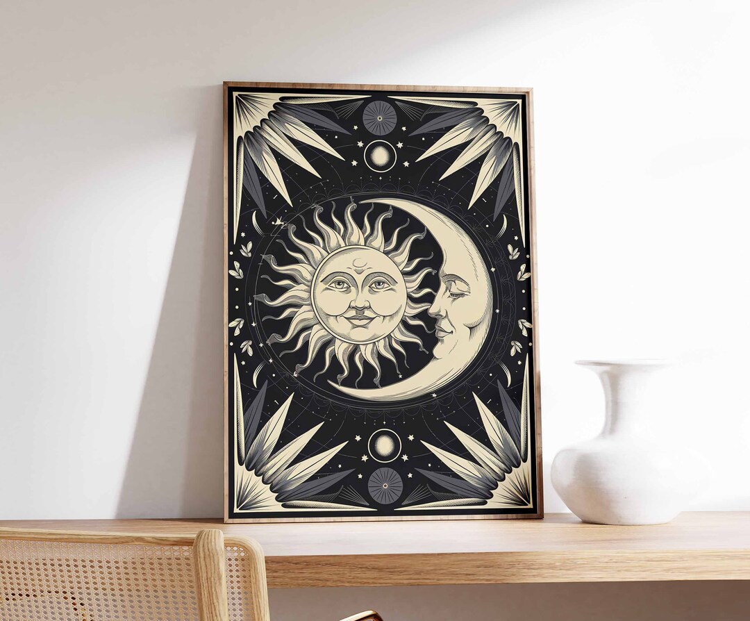 Sun and Moon Poster, Celestial Poster, Spiritual Decor, Vintage Poster ...