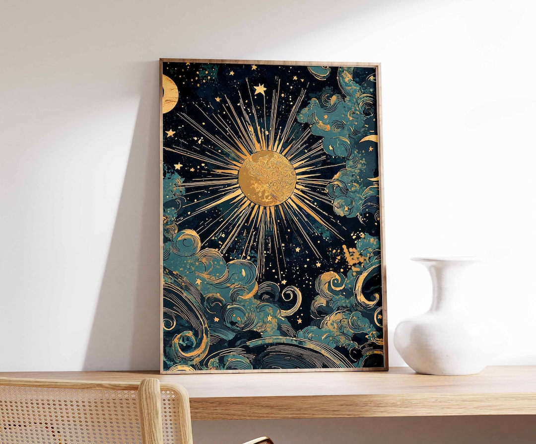 Sun and Moon Poster, Celestial Poster, Spiritual Decor, Vintage Poster ...
