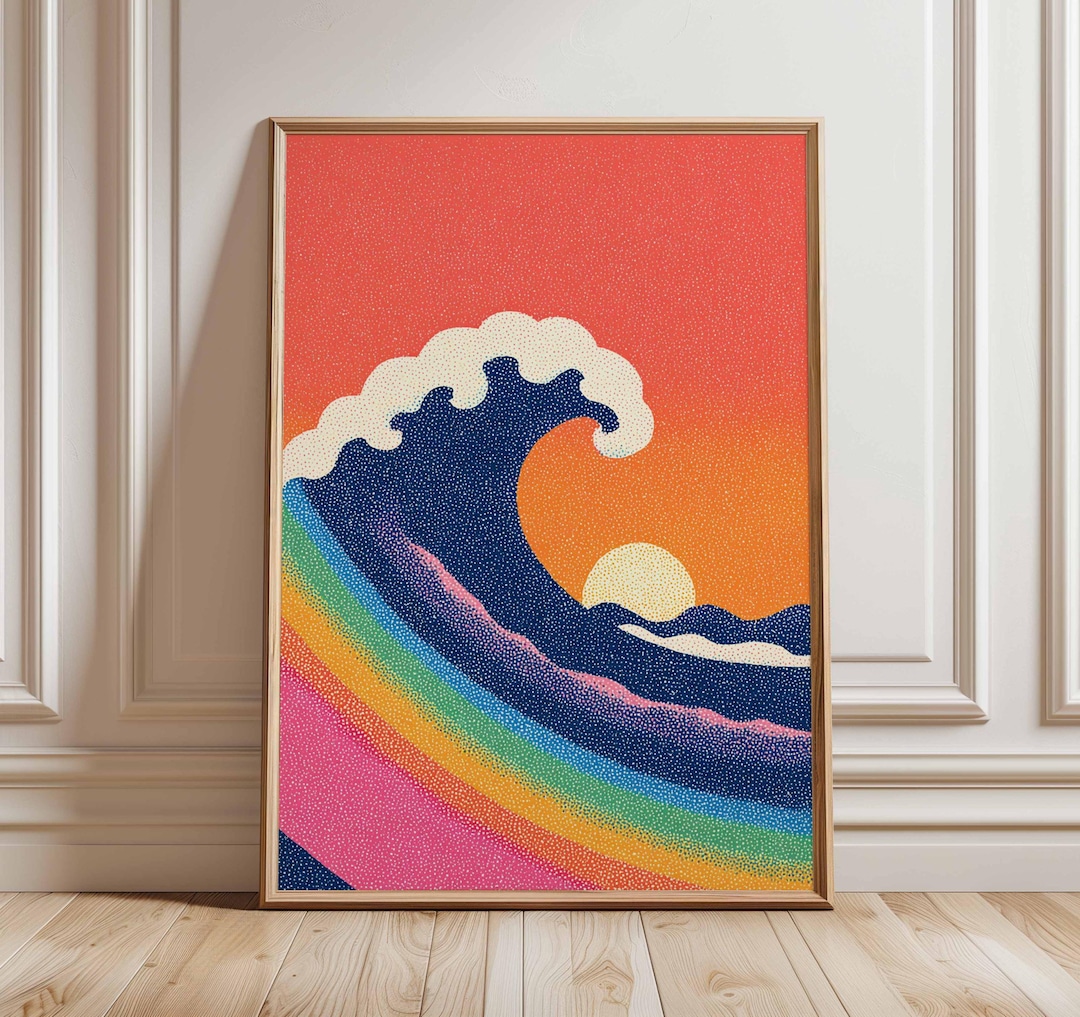 Retro Wave Poster, Vibrant Surf Art Print, Pop Art Ocean Wall Decor ...