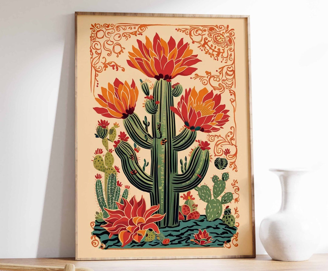 Vintage Mexican Cactus Poster, Colourful Mexican Art Prints, Mexican ...