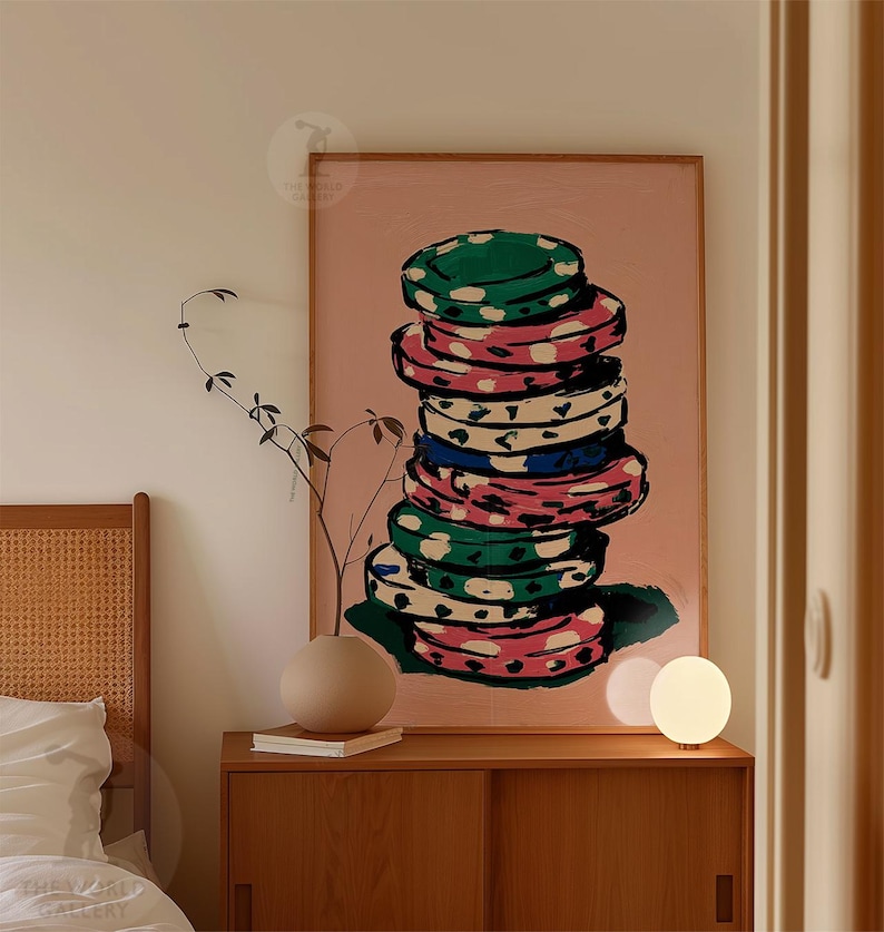 Stacked Poker Chips Print | Colorful Casino Wall Art, Modern Gaming ...