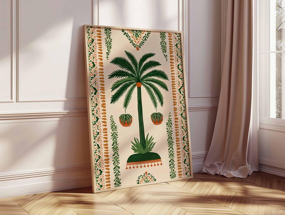 Middle Eastern Poster, Folk Art Palm Tree Print, Arabic Wall Art, Boho ...