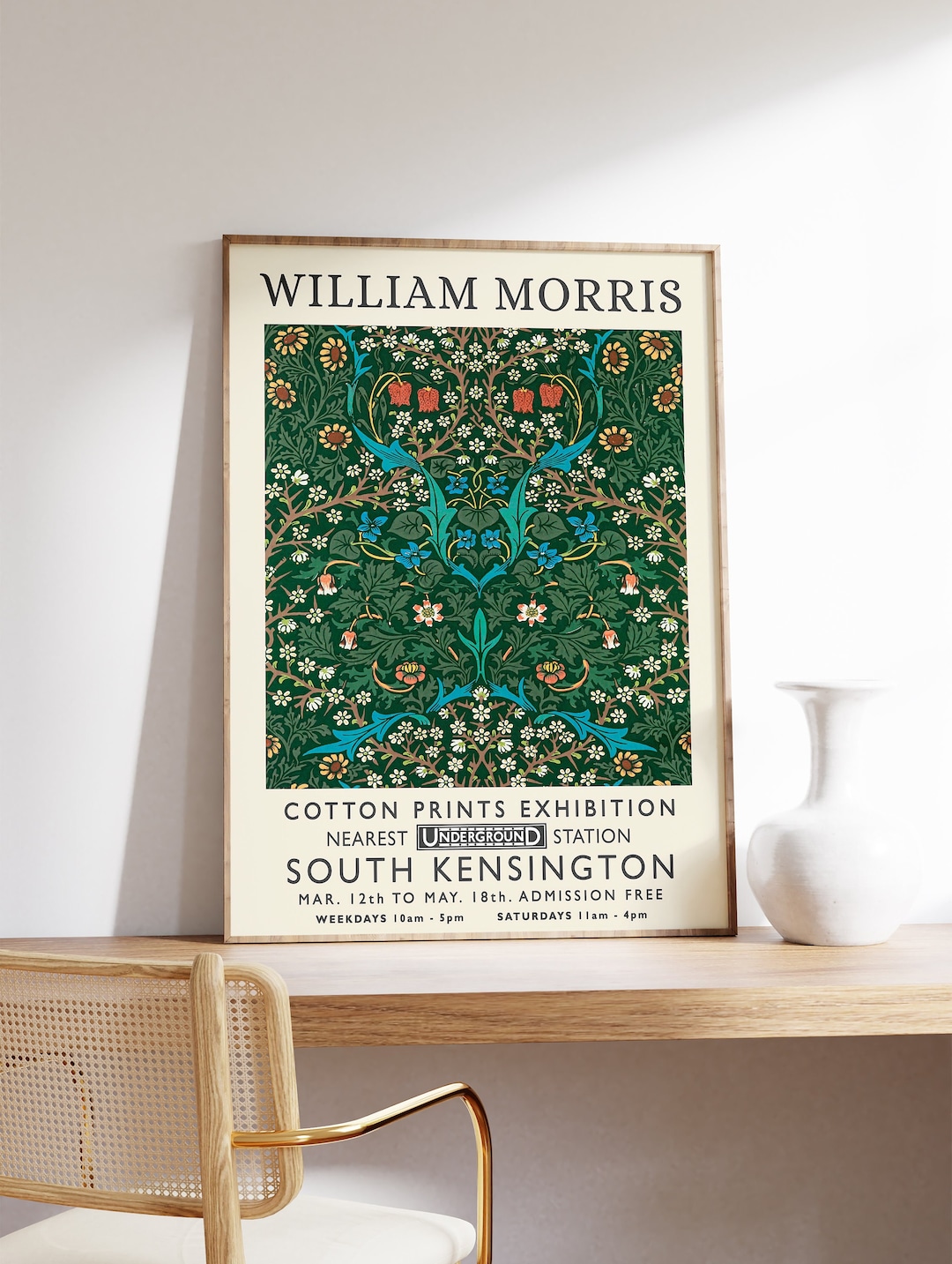 William Morris Green Floral Poster, William Morris Exhibition Print ...
