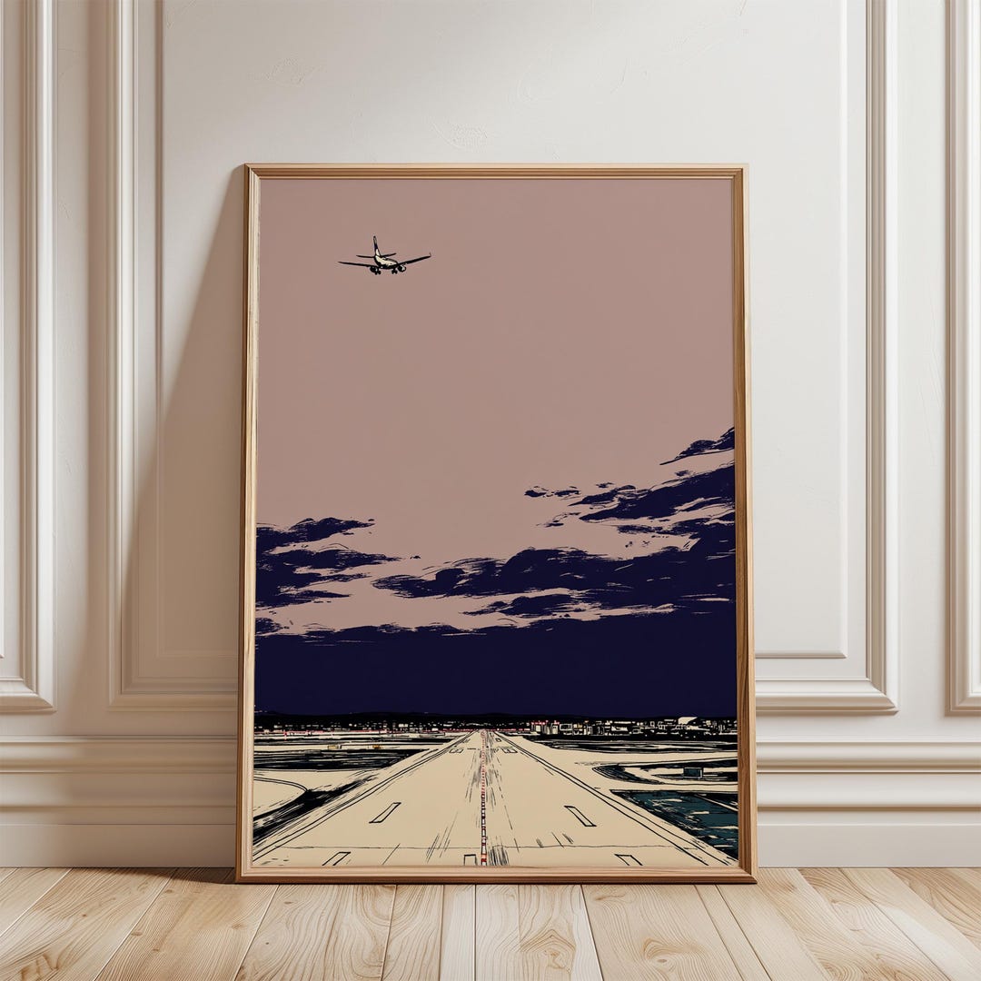 Night Airport Runway Poster | Abstract Aviation Landscape Art | Modern ...