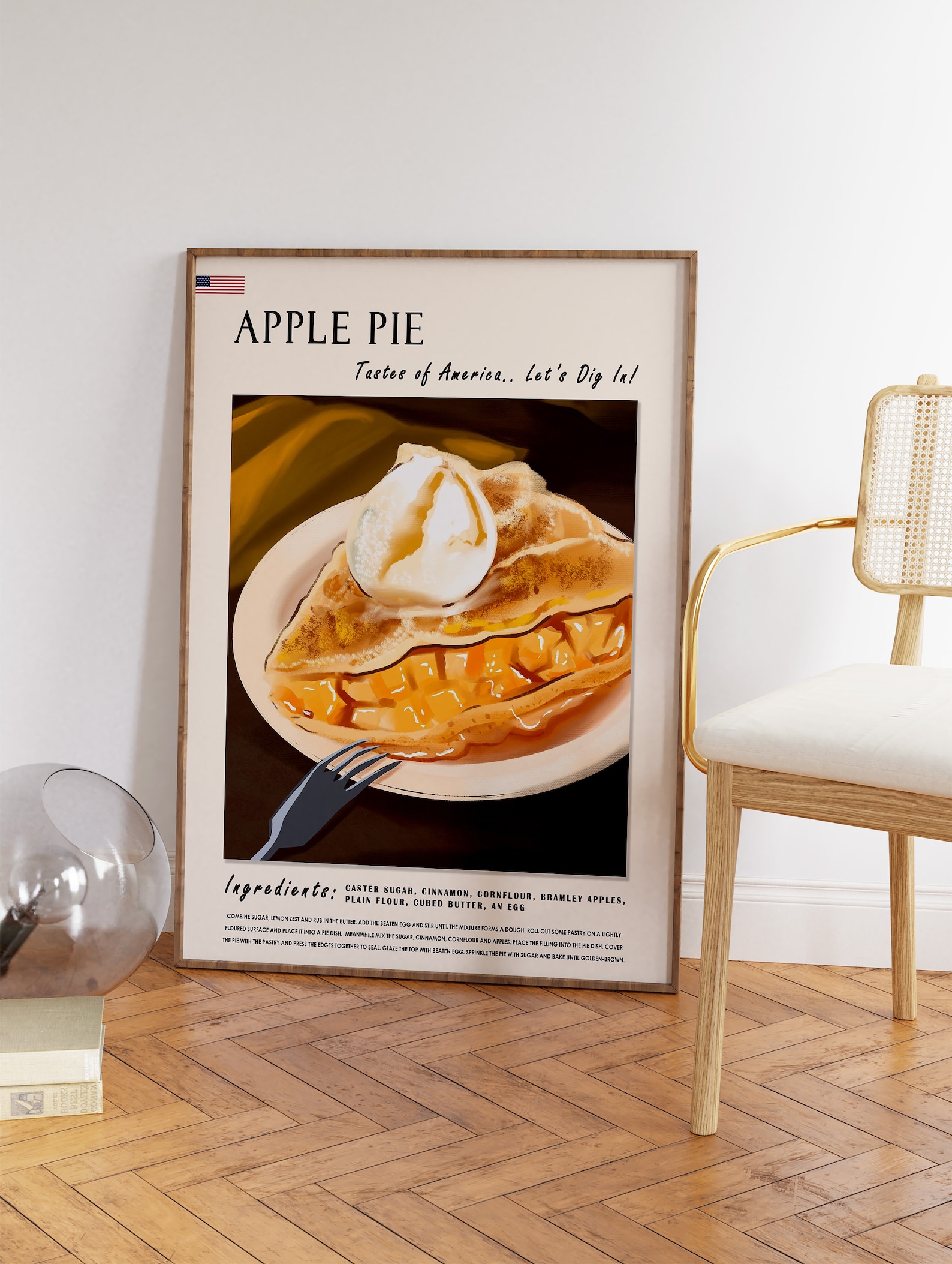 Apple Pie Food Poster Dessert Poster Dessert Art Recipe - Etsy