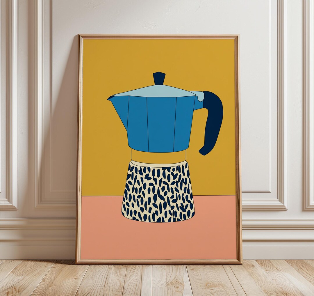 Blue Moka Pot Art Print, Modern Geometric Kitchen Decor - Etsy