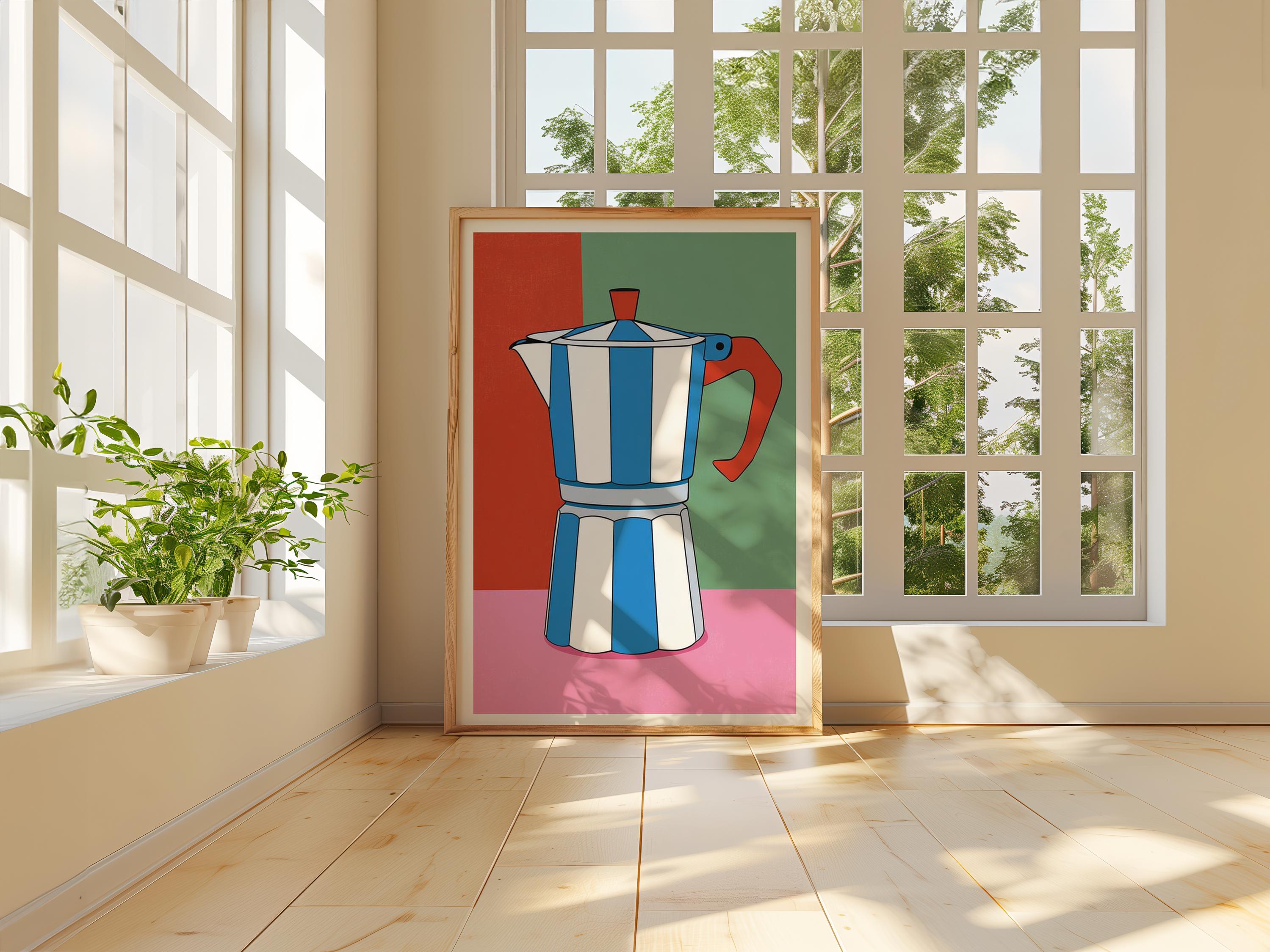 Retro Coffee Pot Poster, Mid Century Modern Kitchen Wall Art, Bold Pop ...