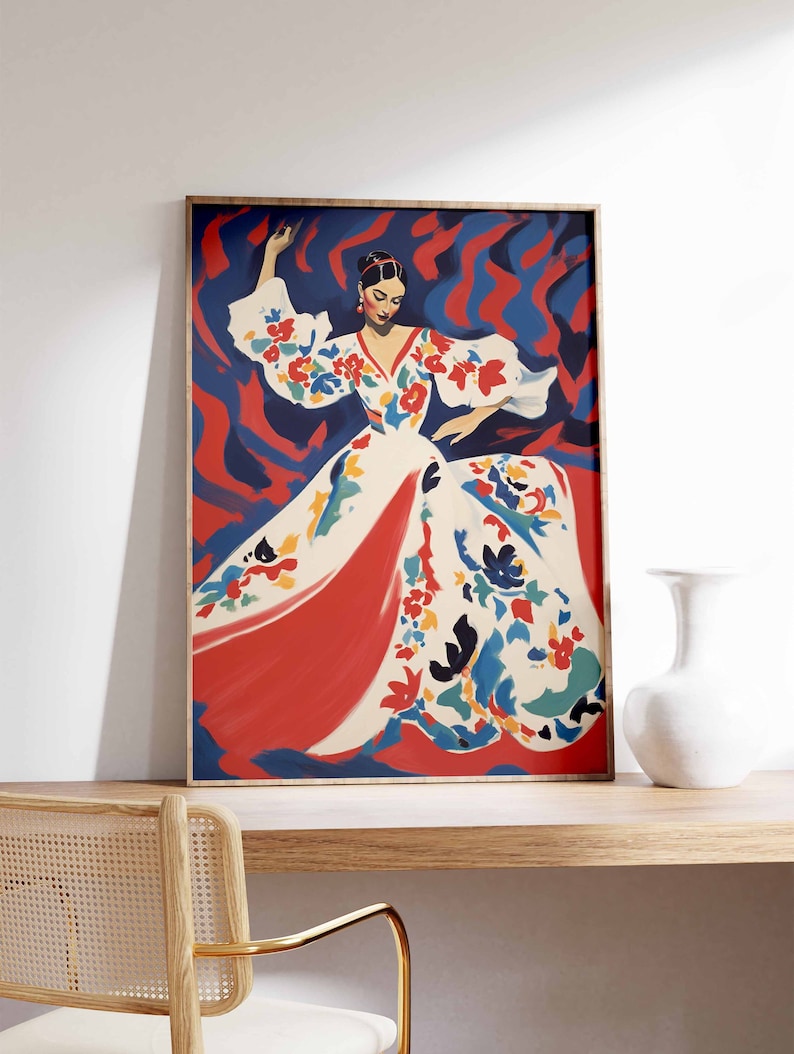 Vintage Spanish Flamenco Dancer Floral Poster, Latin American Art - Etsy