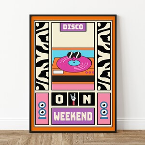 Retro Pop Art Print, Weekend Disco Typography Poster, Retro Cartoon ...