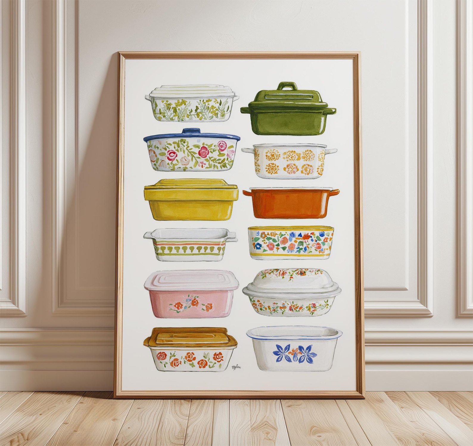 Vintage Pyrex Wall Art, Retro Kitchen Print, Mid Century Dish Poster ...