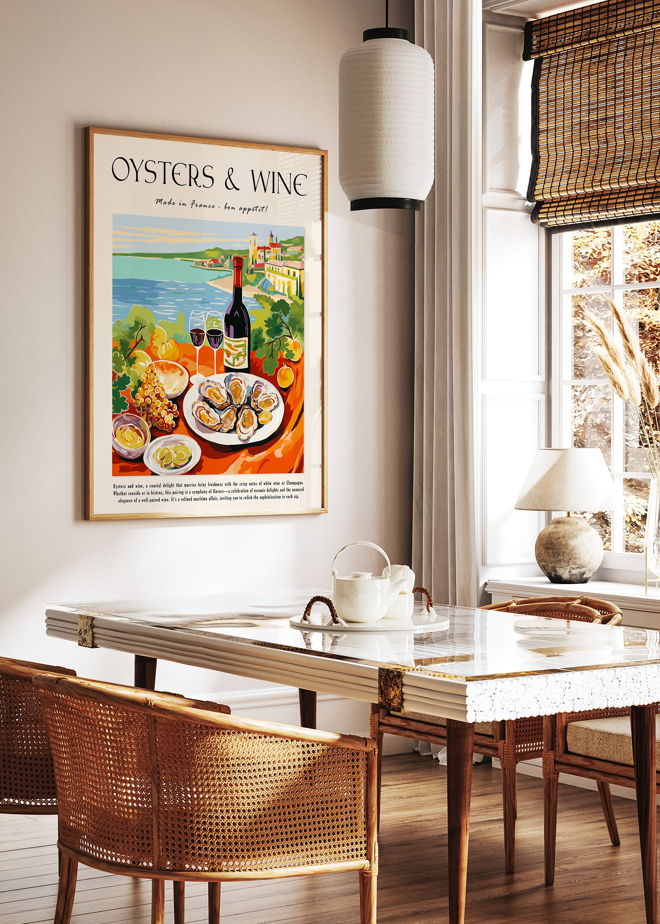 Oysters and Wine Art Print, Seafood Kitchen Poster, Restaurant Cafe ...