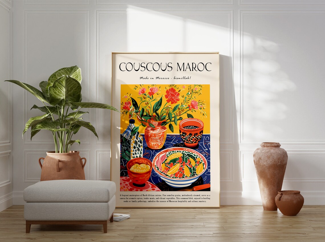 Moroccan Food Poster, Moroccan Food Print, Couscous Poster, Middle ...