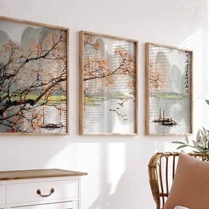 Japanese Wall Art Set of 3 Posters, Japanese Wall Print, Floral Print ...