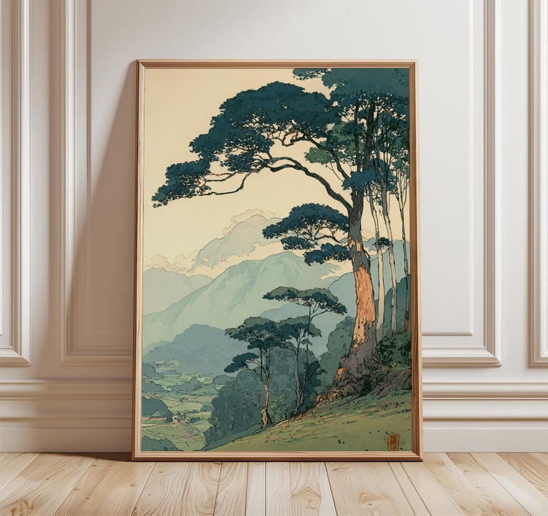 Vintage Japanese Forest Poster, Tranquil Mountain Landscape Wall Art ...