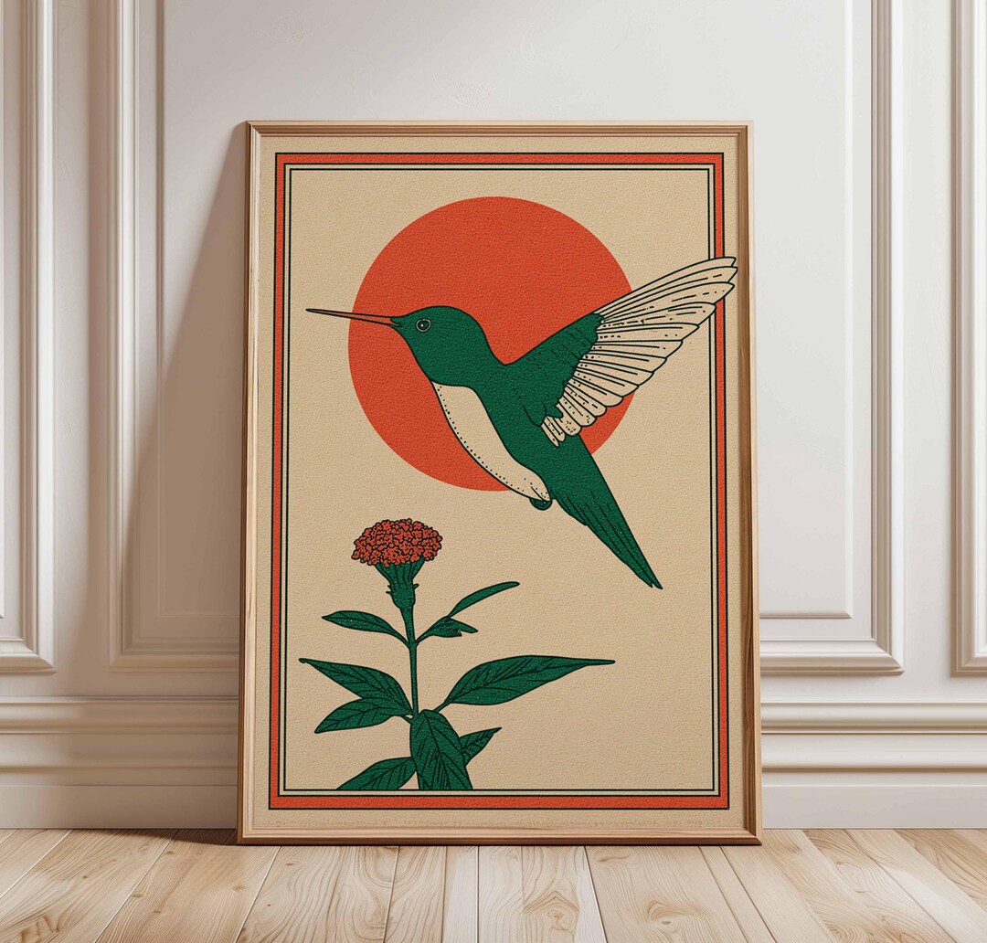 Sun and Moon Hummingbird Poster, Boho Print, Mystical Wall Art, Vintage ...