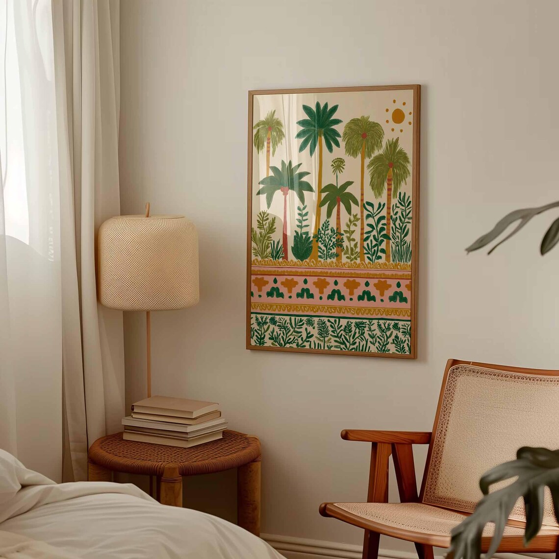 Tropical Palm Tree Poster, Folk Botanical Wall Art, Colorful Jungle ...