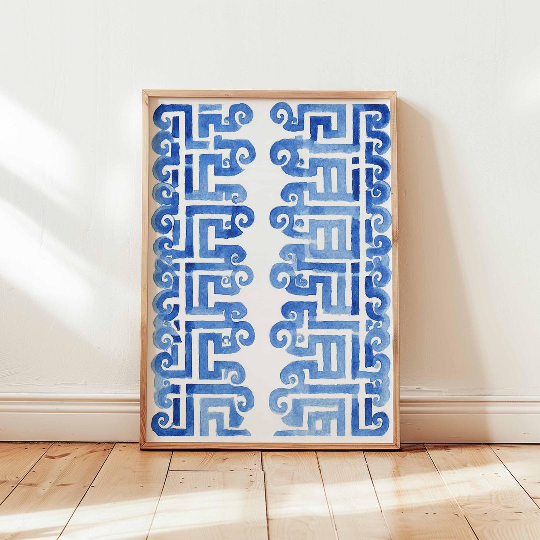 Greek Pattern Art Print, Blue Meander Wall Art, Hellenic Geometric ...