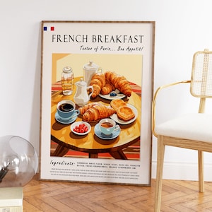 French Breakfast Croissant Print, Kitchen Food Art - Etsy