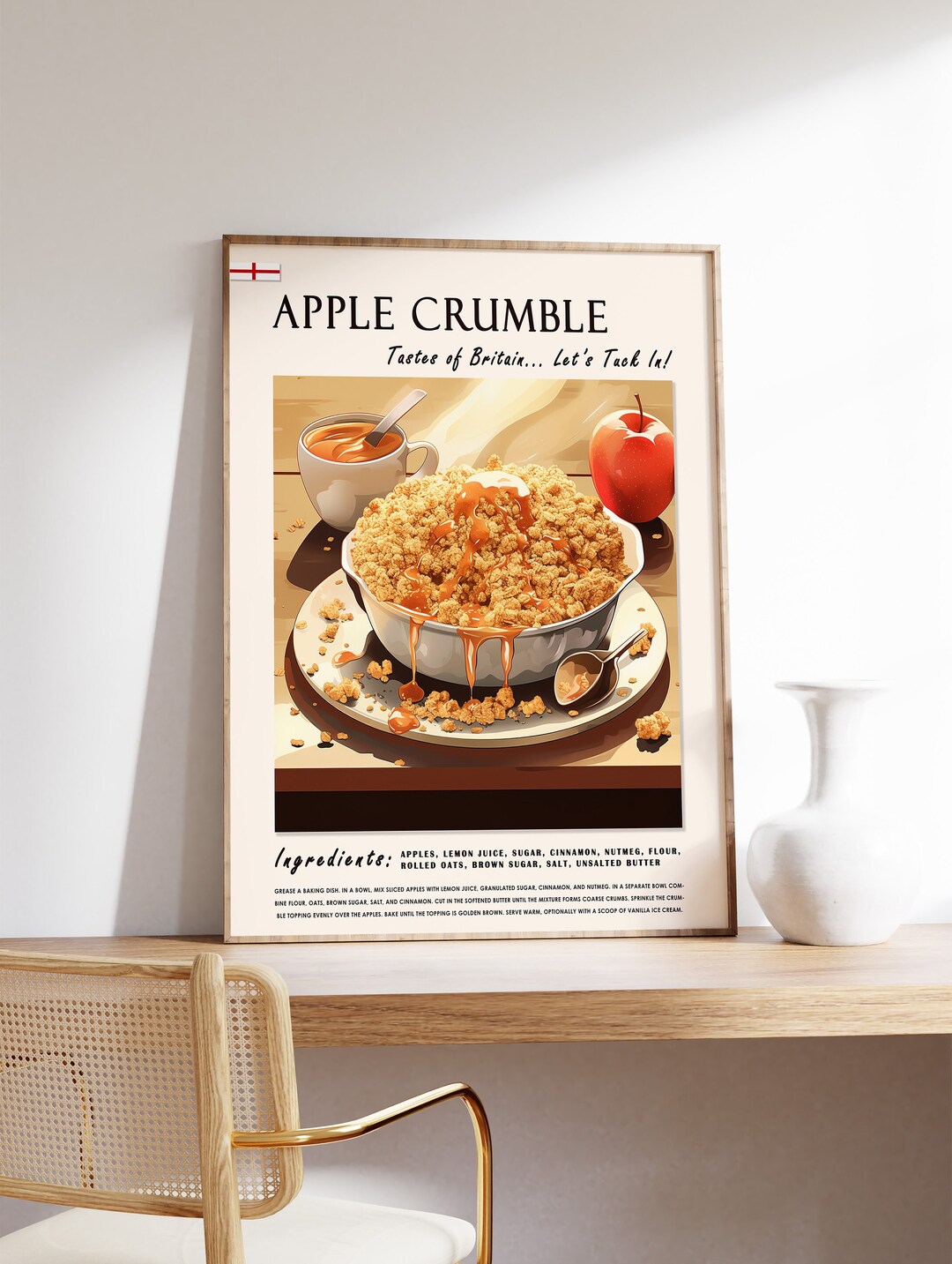 Apple Crumble Dessert Poster, British Food Print, English Food Poster ...