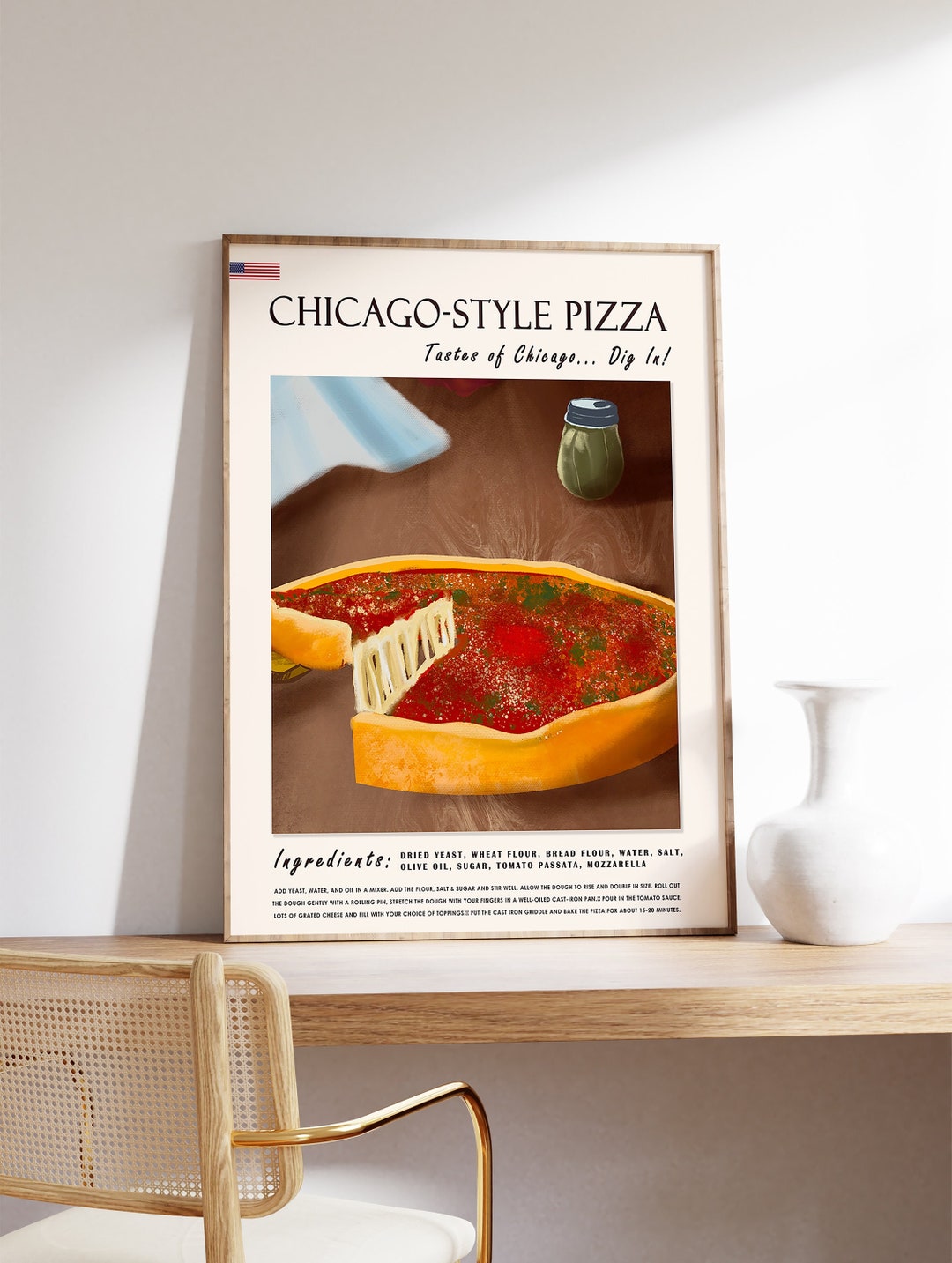 Chicago Pizza Poster, Food Poster, Food Art, Kitchen Decor, Kitchen Art ...