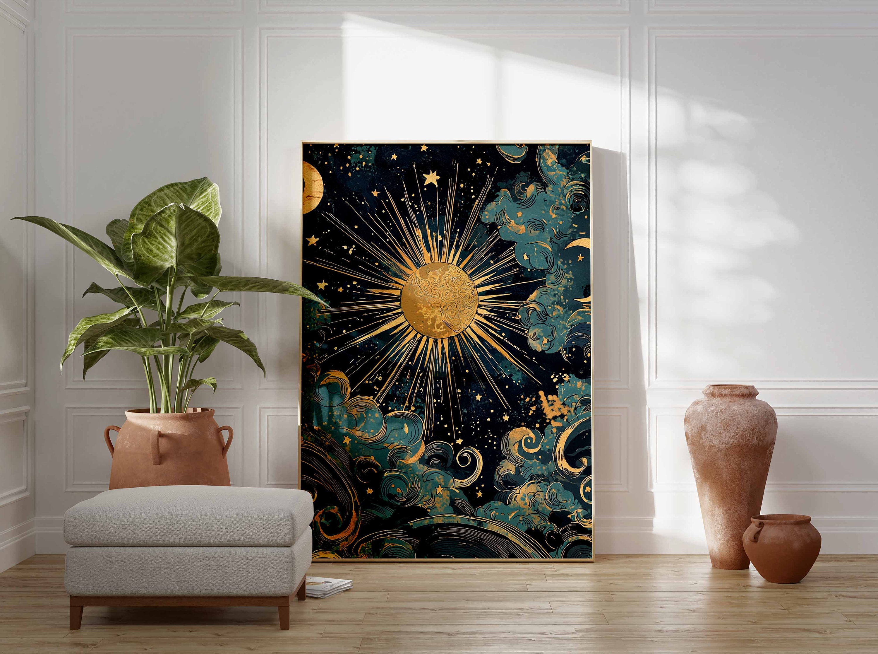 Sun and Moon Poster, Celestial Poster, Spiritual Decor, Vintage Poster ...