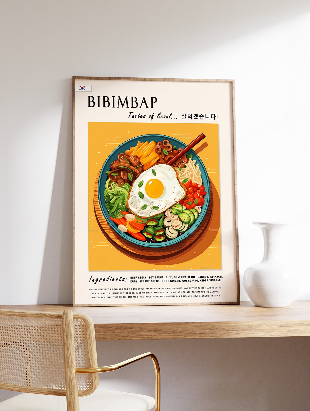 Korean Bibimbap Food Poster, South Korean Food Print, Asian Food Art ...