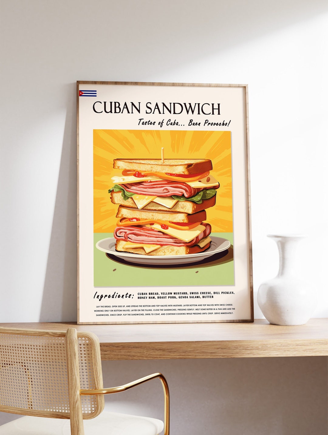Cuban Sandwich Food Poster, Cuban Food Print, Cuban Food Art, Cuban ...