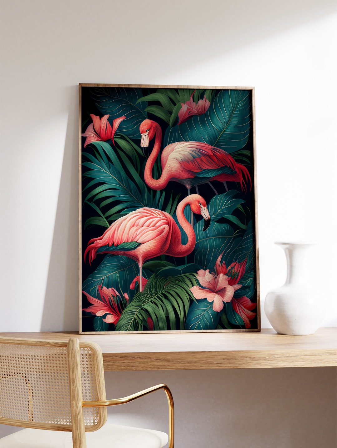 Pink Flamingo Print, Tropical Jungle Floral Poster - Etsy