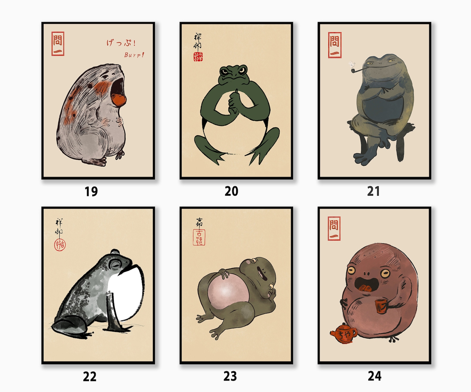 Japanese Frog Poster Sets Japanese Animal Decor Oriental - Etsy