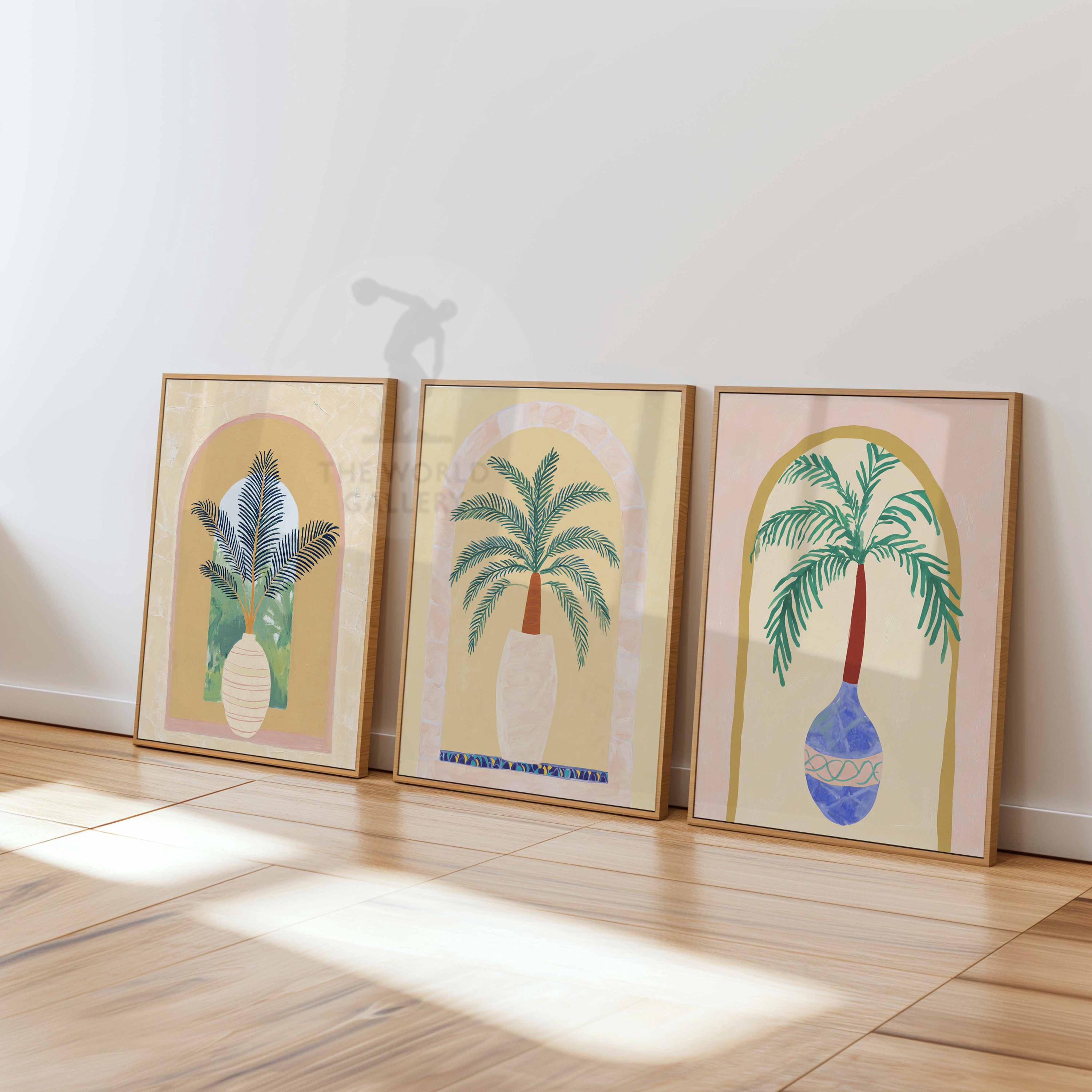 Set of 3 Palm Tree Posters, Tropical Vase Wall Art, Boho Arch Botanical ...