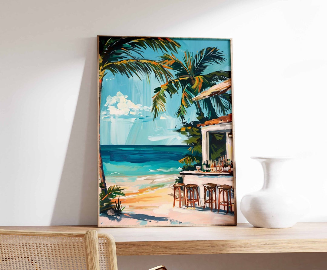Caribbean Beach Bar Poster, Tropical Wall Art, Tropical Decor, Cocktail ...