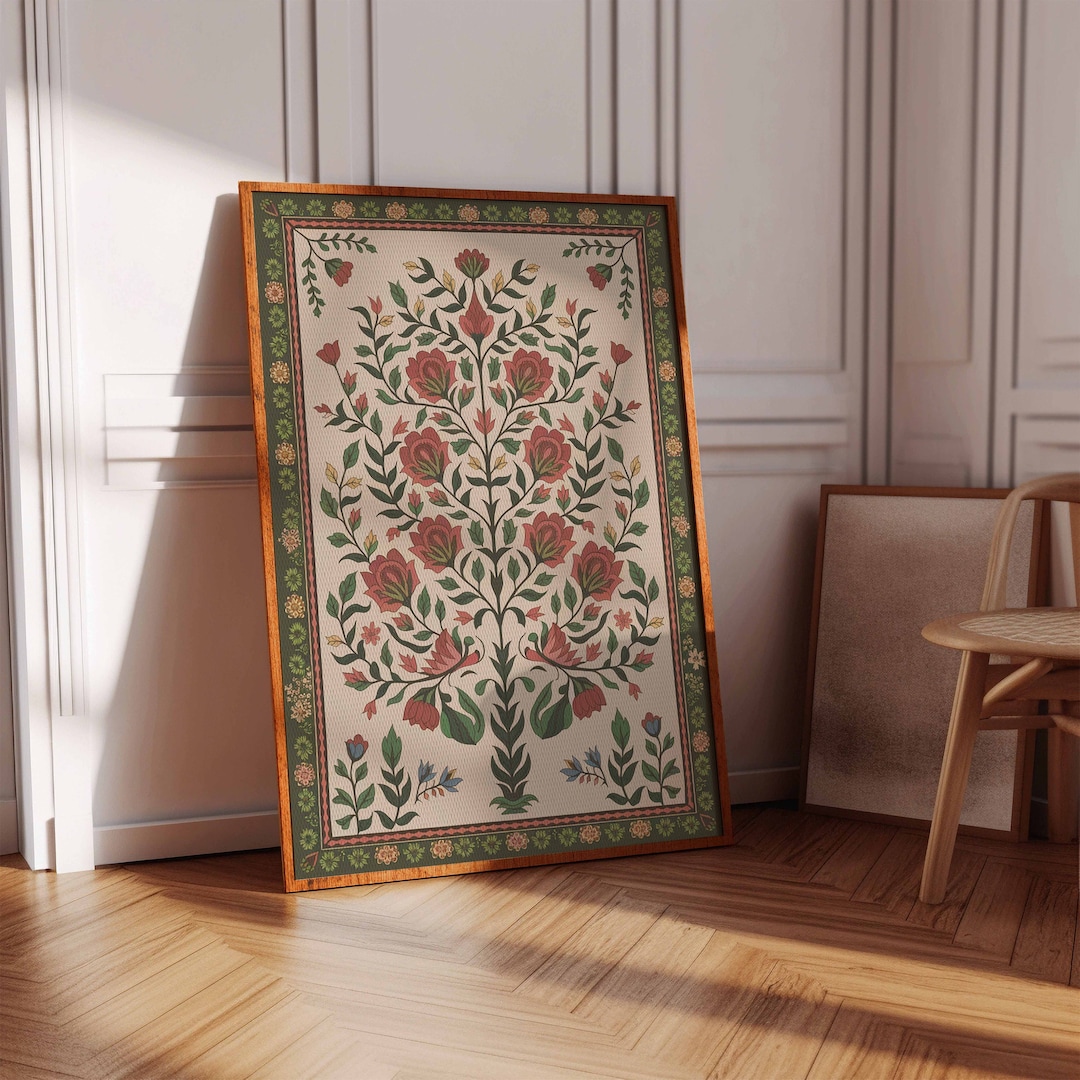 Indian Floral Print, Traditional Indian Poster, Botanical Decor, Floral ...