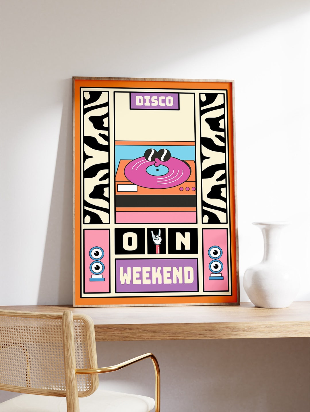 Retro Pop Art Print, Weekend Disco Typography Poster, Retro Cartoon ...