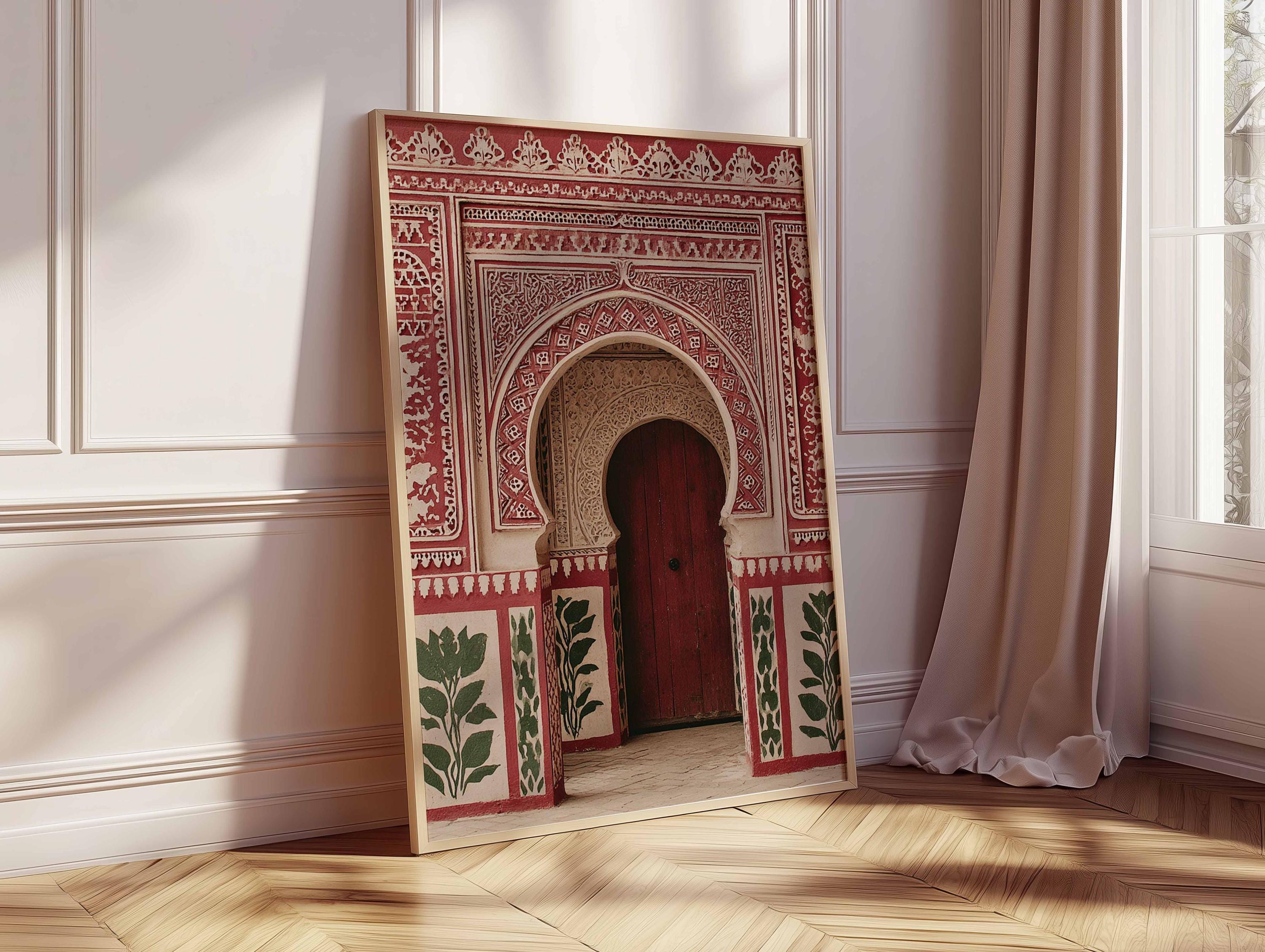Moroccan Doorway Wall Art Print, Islamic Architecture Poster, Red Arch ...