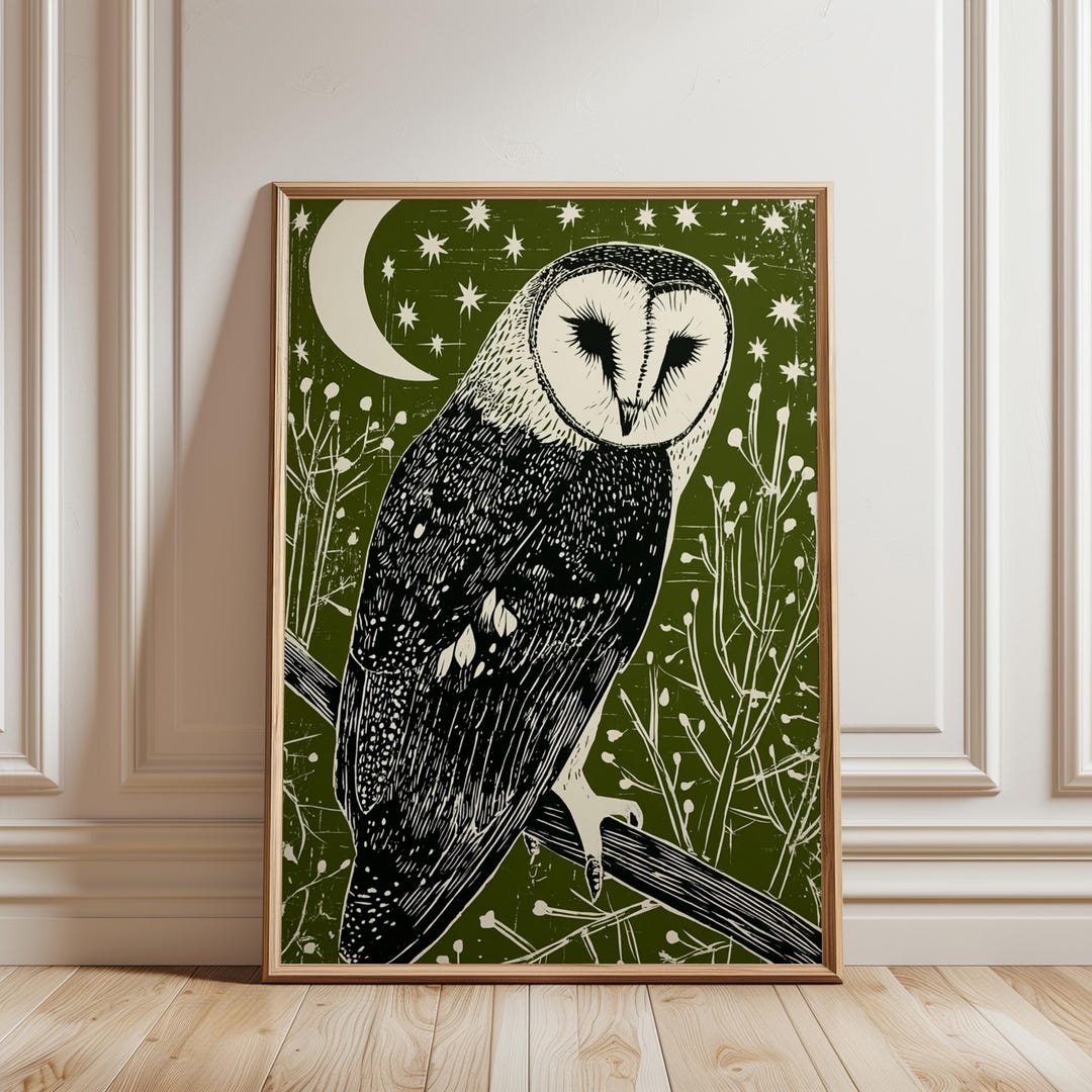 Owl on Branch Poster, Japanese Woodblock Art Print - Etsy