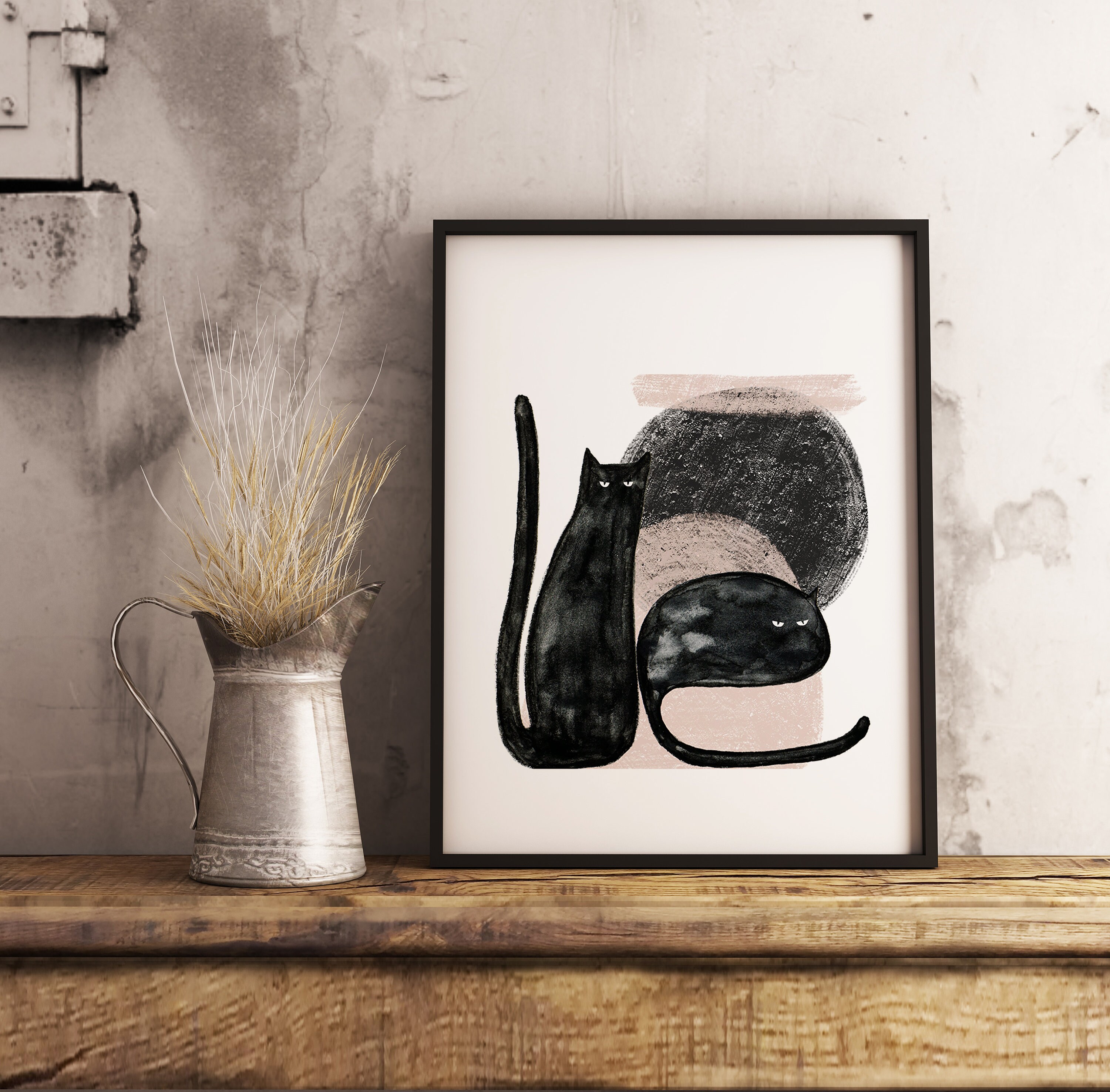 Minimalist 2 Black Cats Poster Cat Art Prints Animal Wall - Etsy