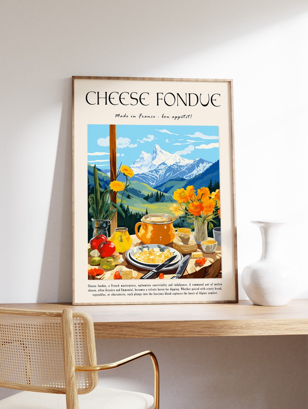 Cheese Fondue Poster, French Food Art, Kitchen Decor, Kitchen Poster ...