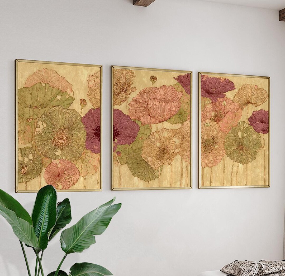 Abstract Floral Botanical Posters | Earth Tone Line Art Prints | Set of ...