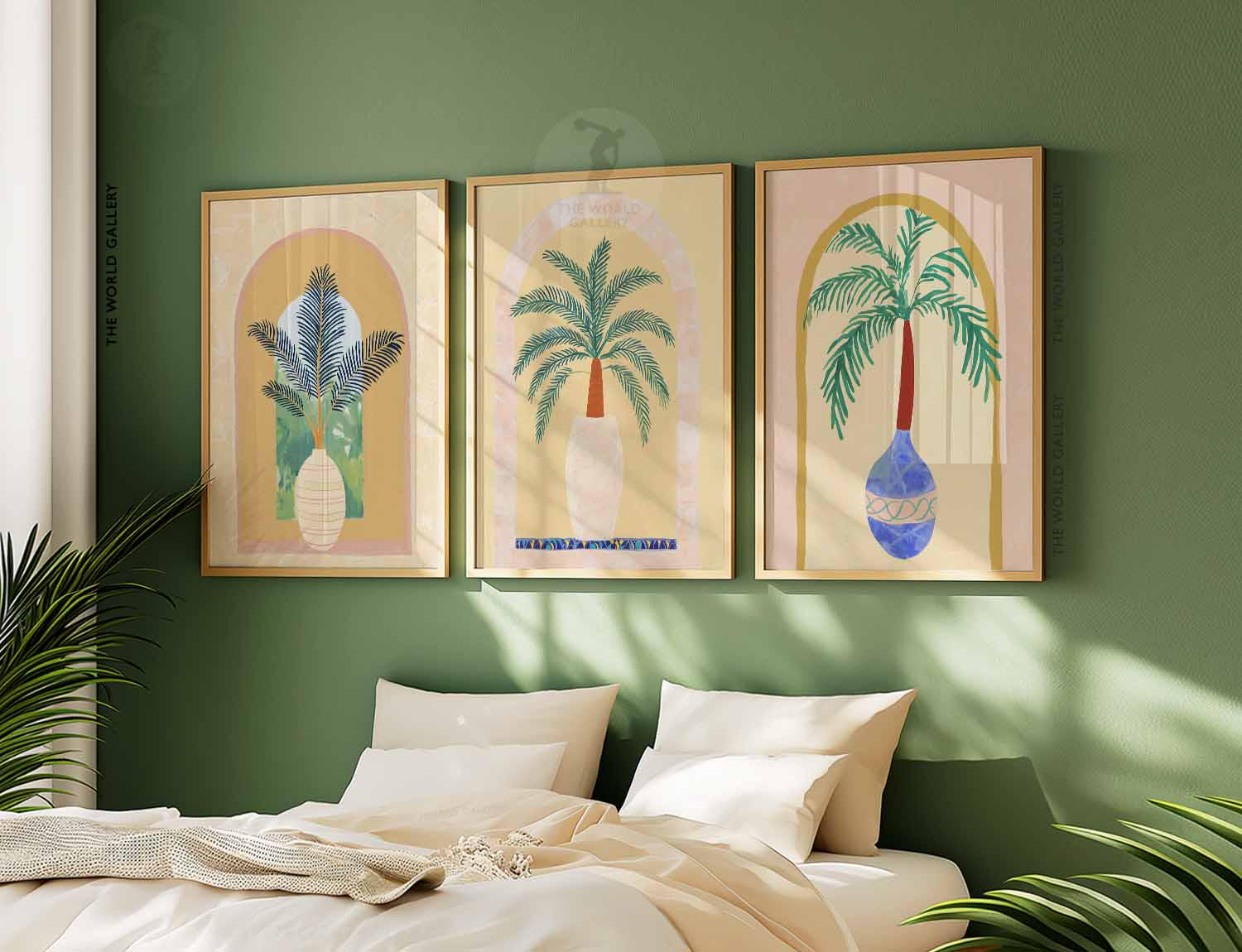 Set of 3 Palm Tree Posters, Tropical Vase Wall Art, Boho Arch Botanical ...