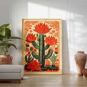 Vintage Mexican Cactus Poster, Colourful Mexican Art Print, Traditional ...