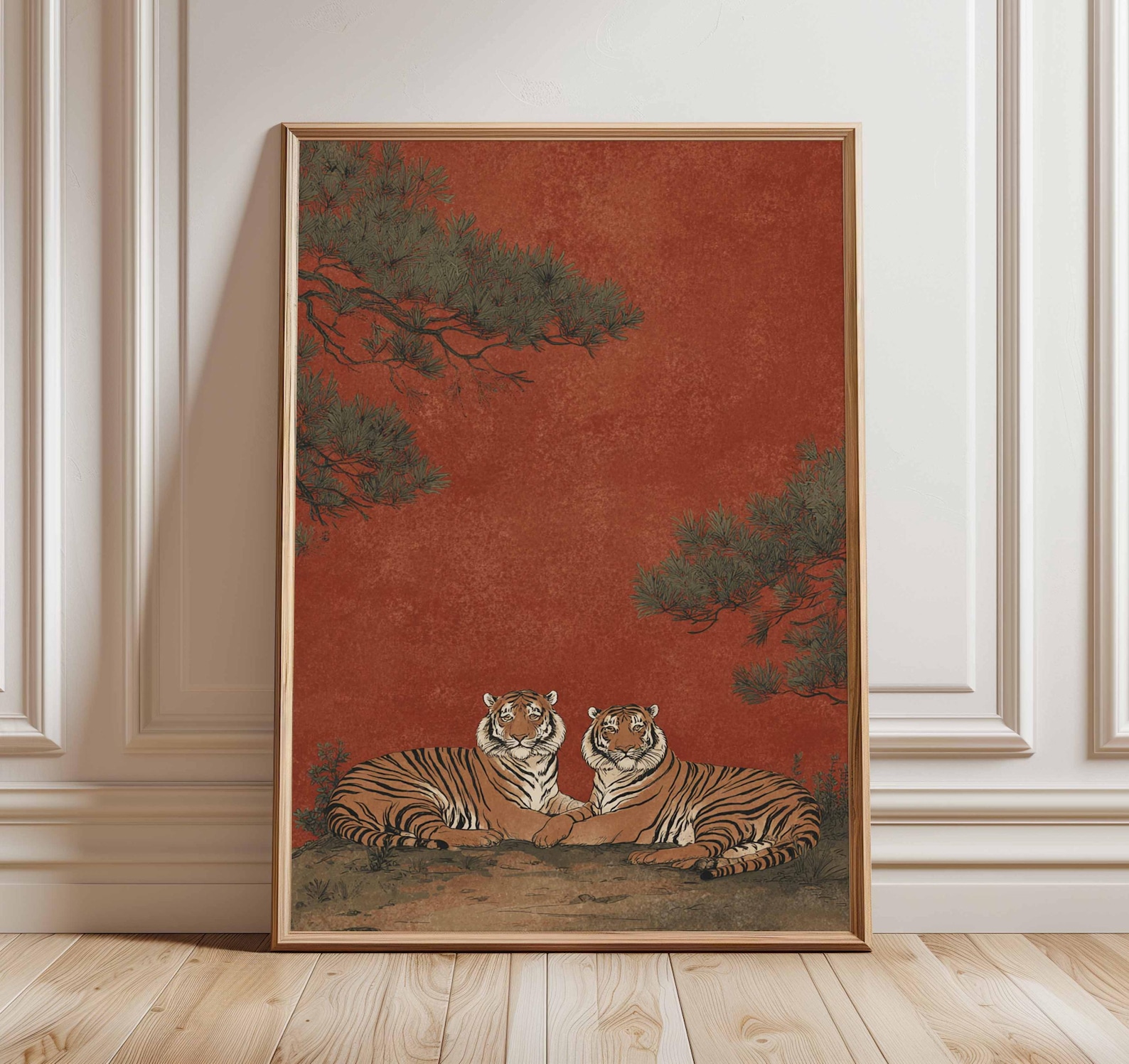 Japanese Tiger Poster, Vintage Wildlife Art Print, Red Oriental Wall ...
