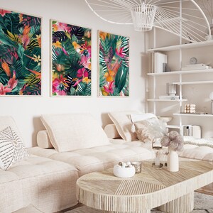 Floral Set of 3 Floral Posters, Boho Leaf Floral Wall Print, Tropical ...