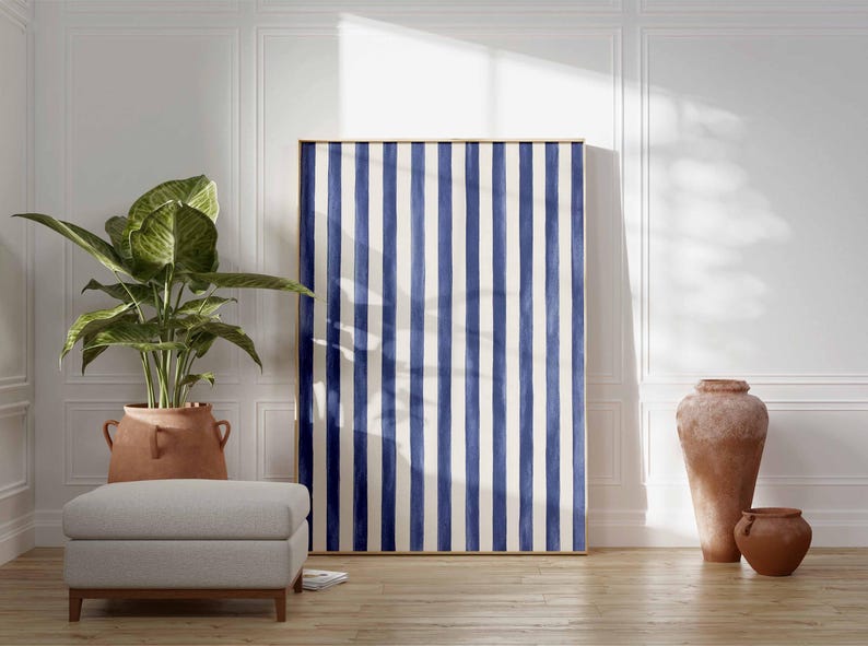 Blue Stripe Wall Art Poster | Modern Minimalist Striped Print ...